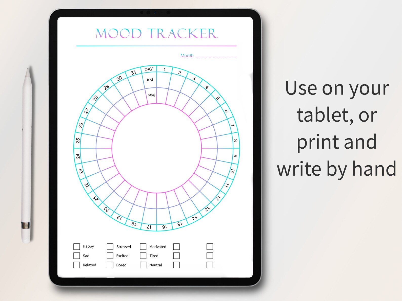 Mood Tracker to Track Your Moods Every Day, Circle Monthly Mood Journal ...