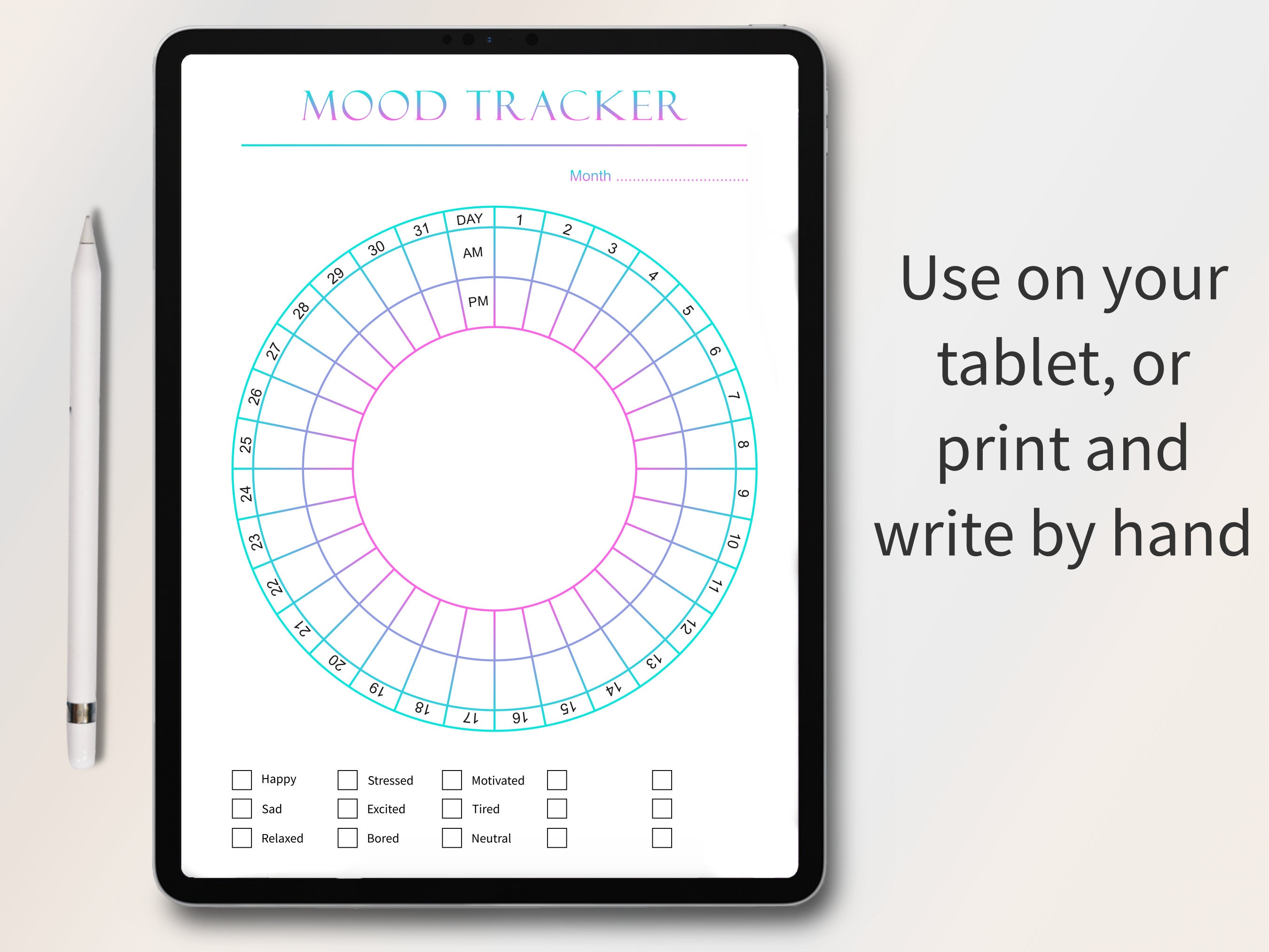 Mood Tracker to Track Your Moods Every Day, Circle Monthly Mood Journal ...