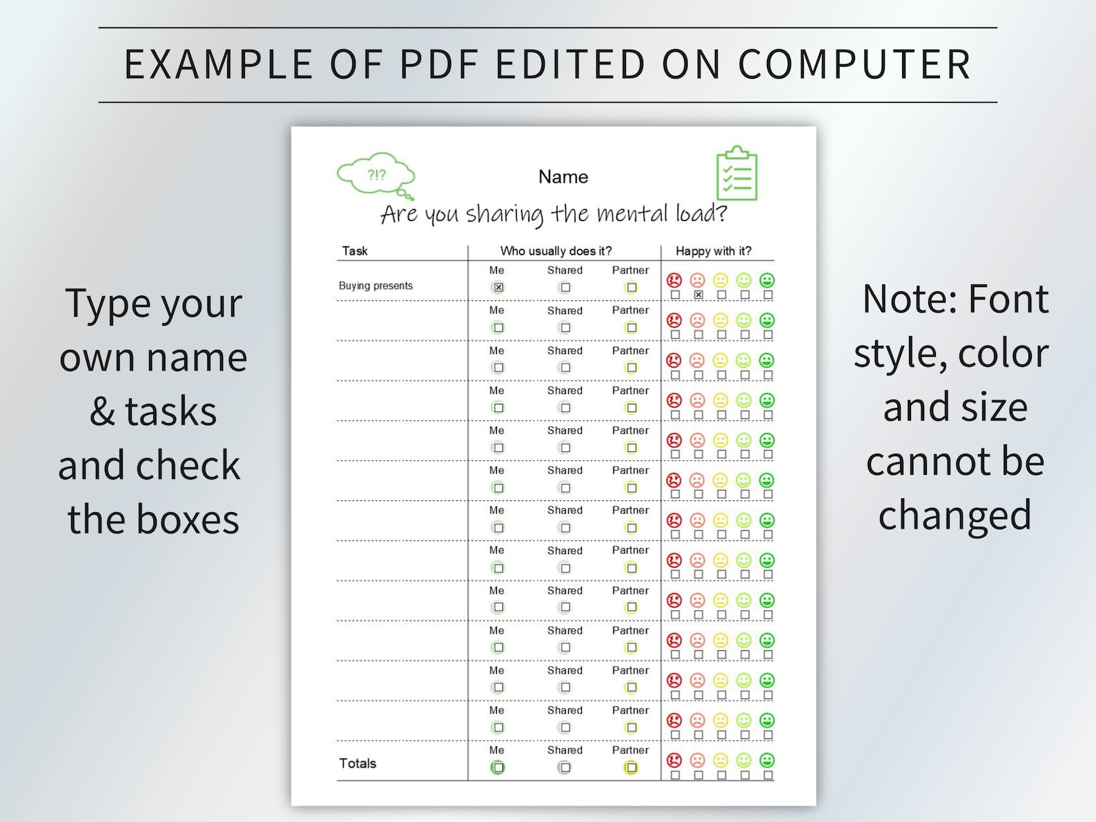 Mental Load Audit, Chore Chart for Adults, Printable & Editable PDF ...