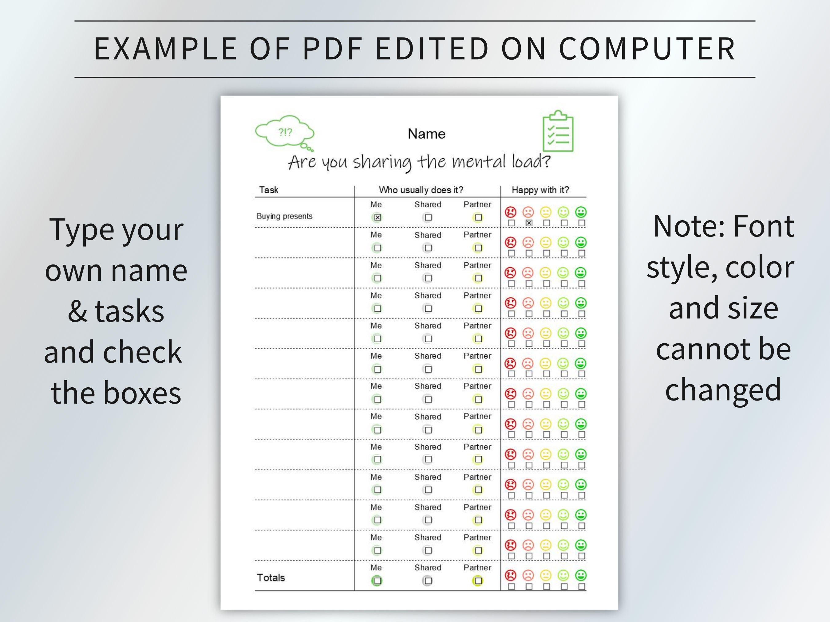 Mental Load Audit, Chore Chart for Adults, Printable & Editable PDF ...
