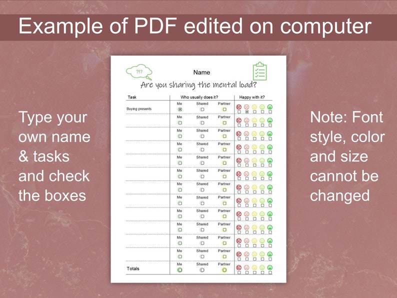 Mental Load Audit Chore Chart for Adults Printable & - Etsy Australia