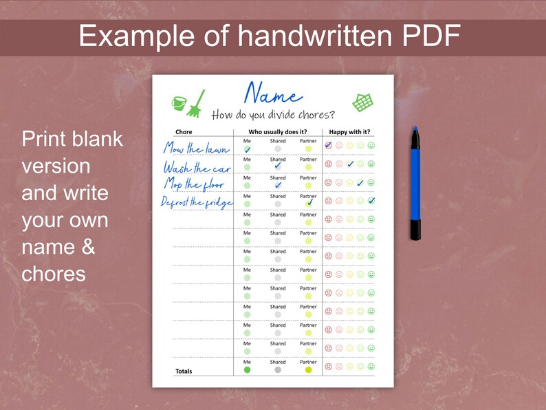 Chore Chart for Adults Printable & Editable PDF Chore - Etsy