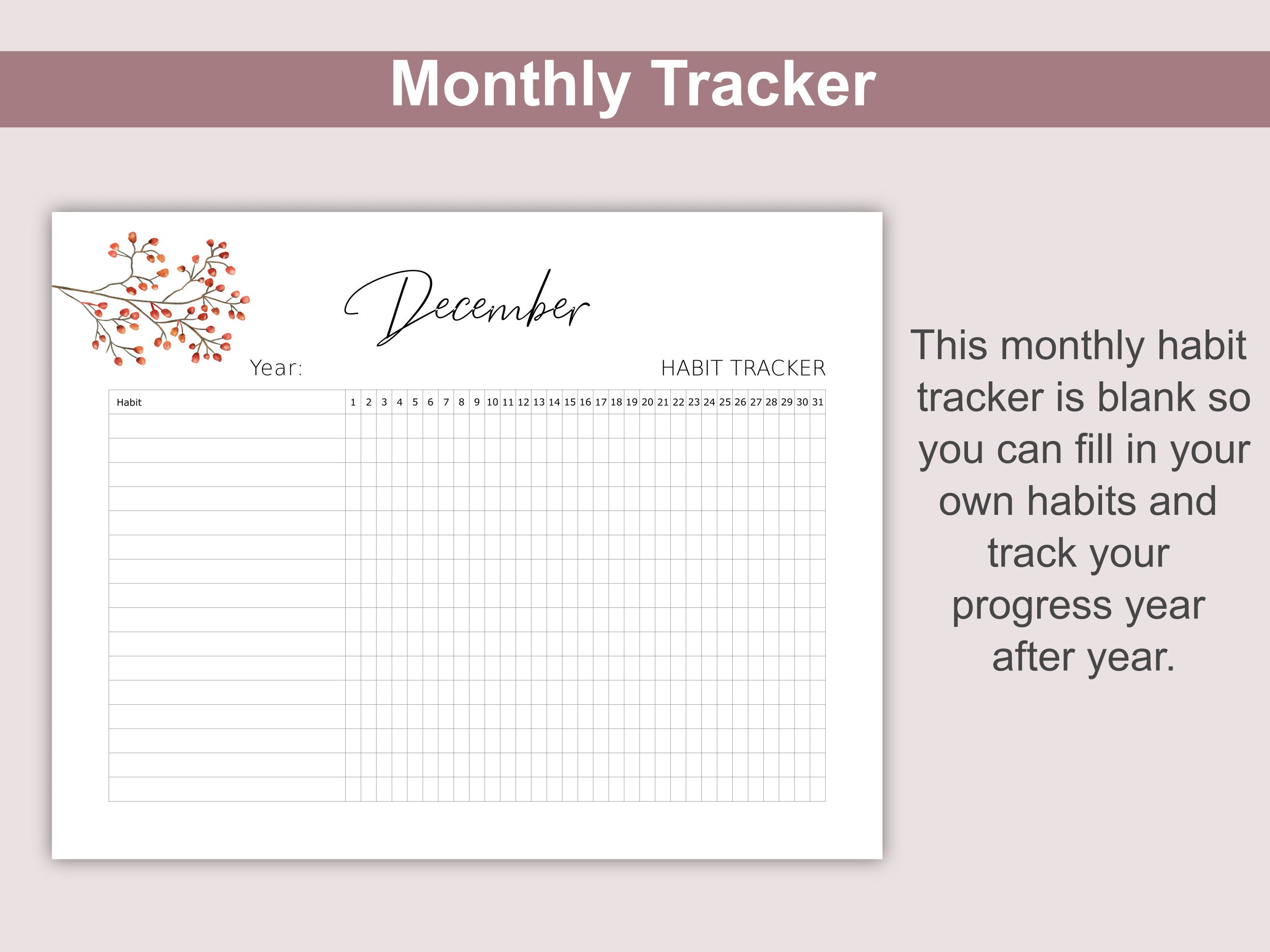Printable Habit Tracker, Monthly Editable Goal Tracker, PDF Tracker, US ...