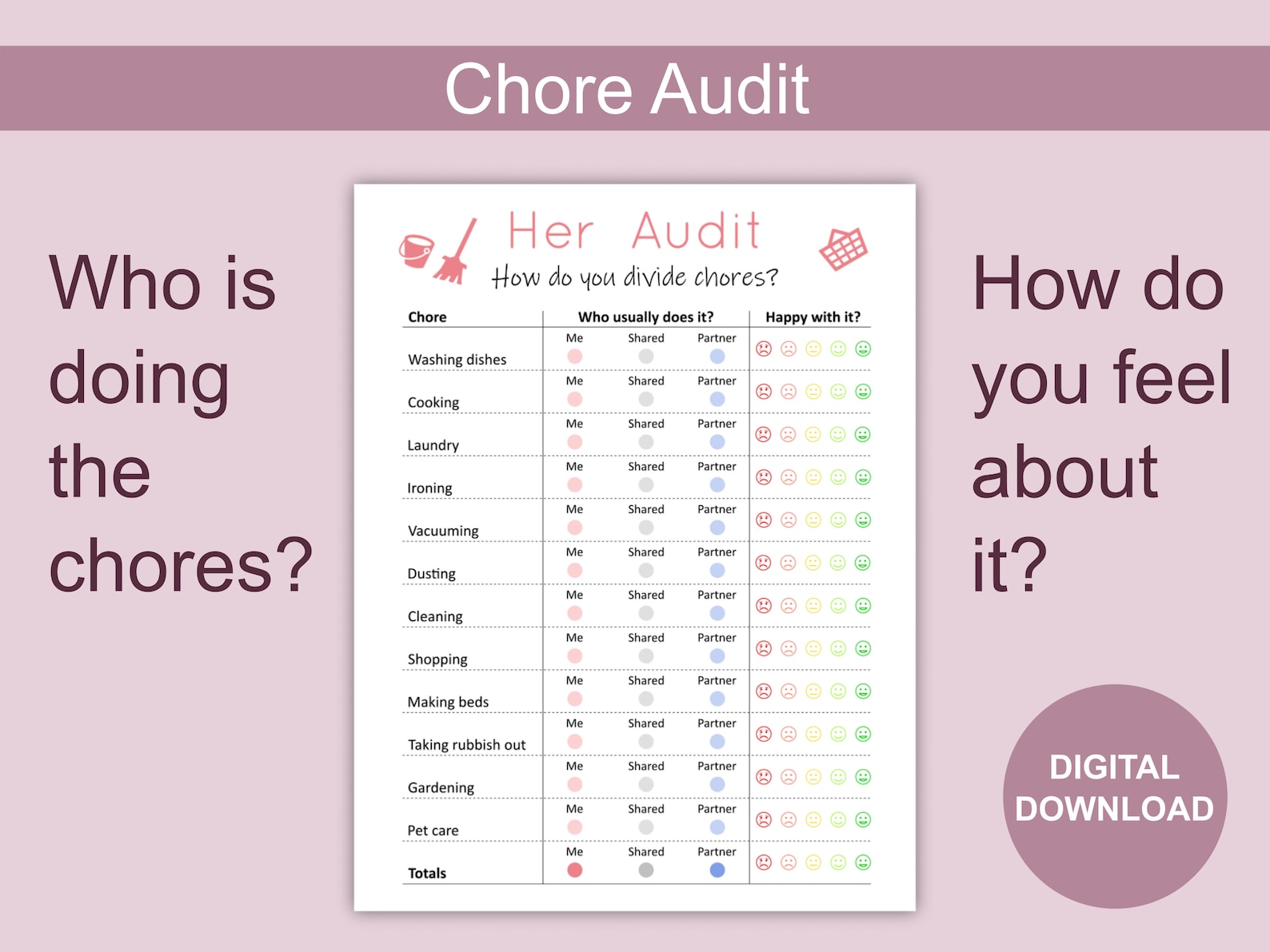 Chore Chart for Adults | Printable & Editable PDF | Chore Audit ...