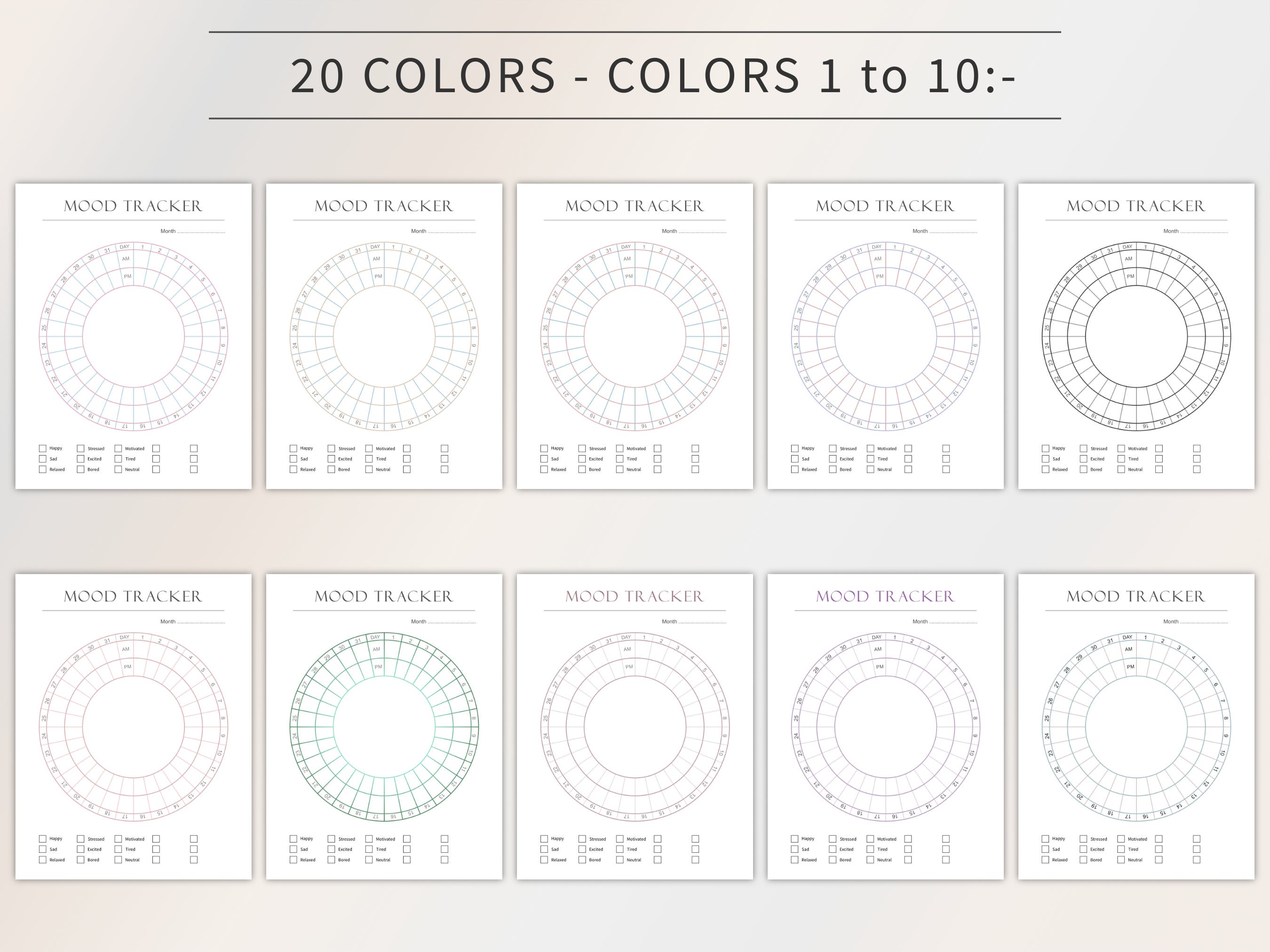 Mood Tracker to Track Your Moods Every Day, Circle Monthly Mood Journal ...