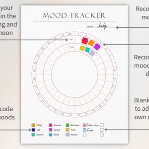 Mood Tracker to Track Your Moods Every Day, Circle Monthly Mood Journal ...