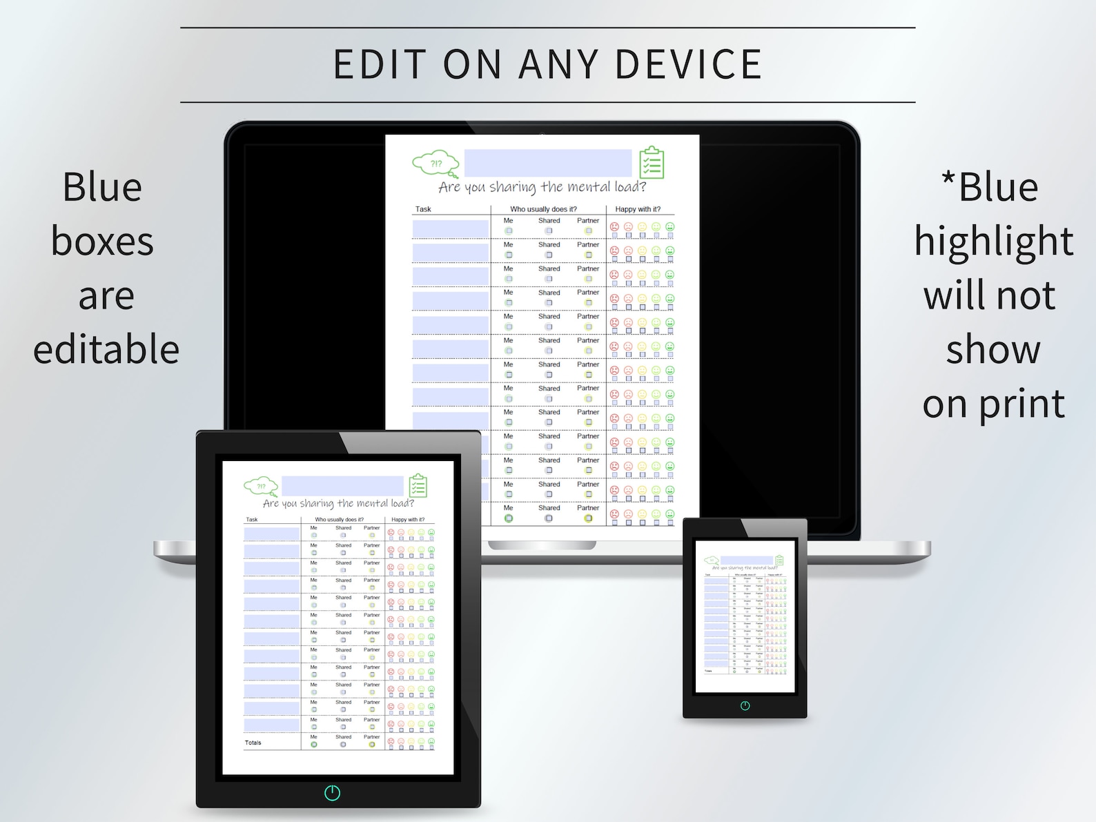 Mental Load Audit, Chore Chart for Adults, Printable & Editable PDF ...