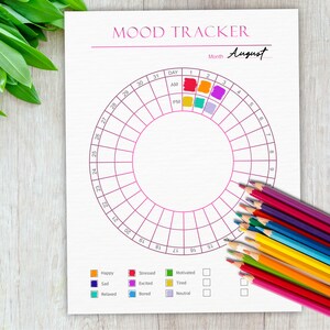 Mood Tracker to Track Your Moods Every Day, Circle Monthly Mood Journal ...