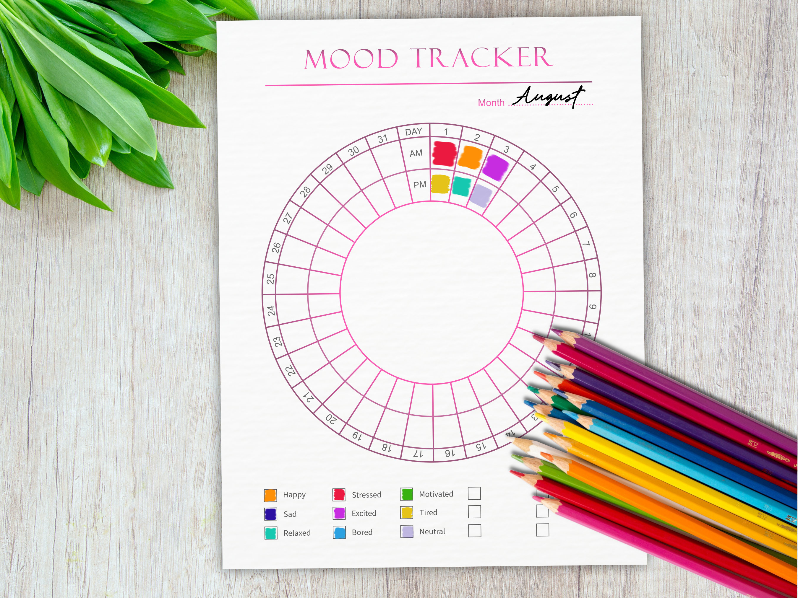 Mood Tracker to Track Your Moods Every Day, Circle Monthly Mood Journal ...