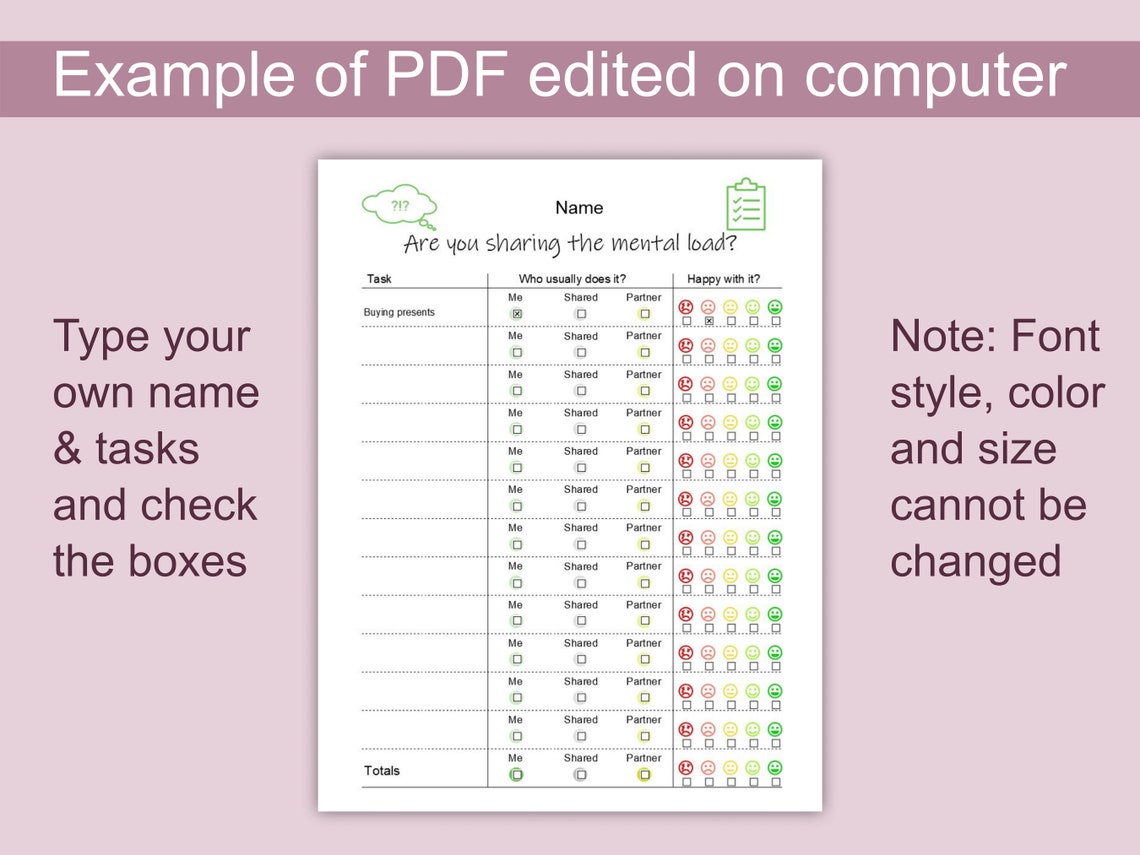 Mental Load Audit Chore Chart for Adults Printable & - Etsy UK