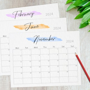 2024 Printable Calendar, Digital Calendar, Monthly Calendar, US Letter ...