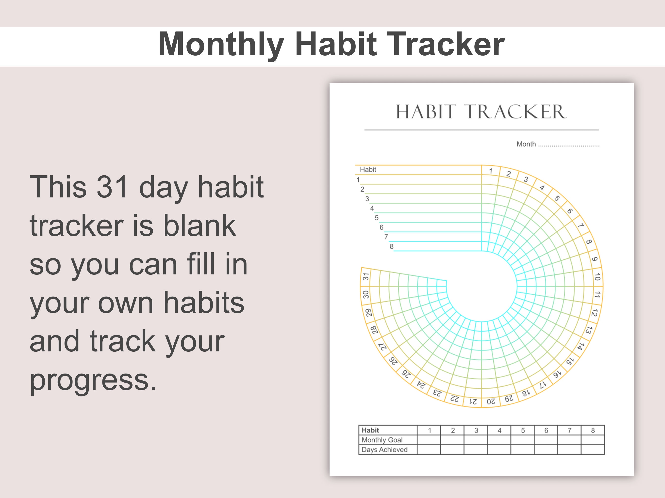 Printable Circle Habit Tracker Monthly Goal Tracker US - Etsy