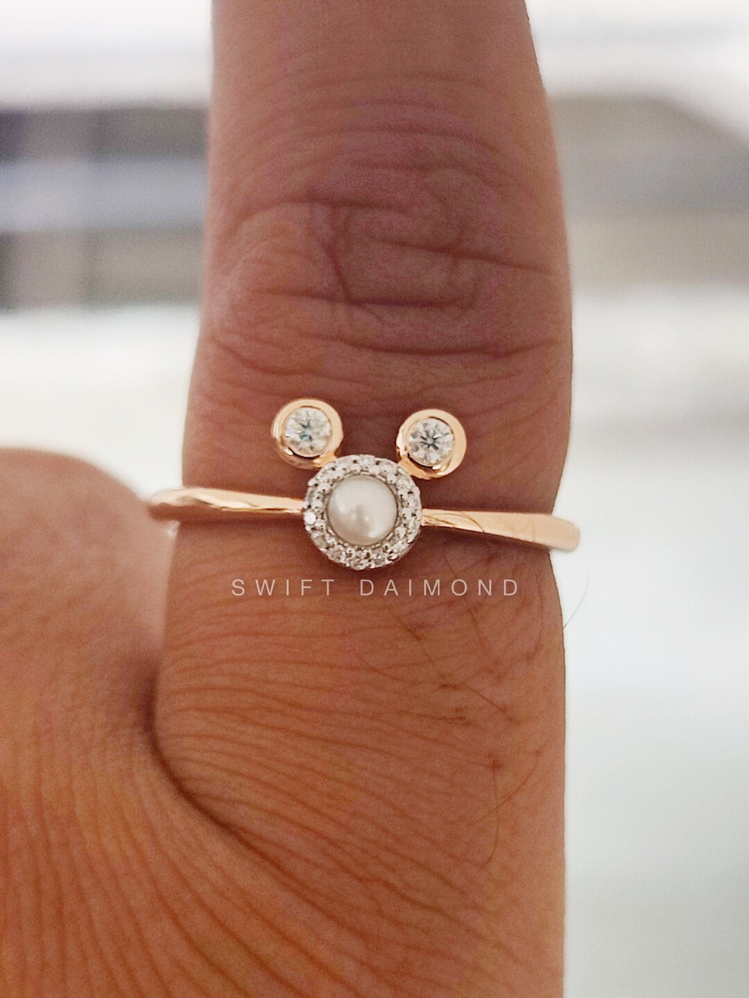 Mickey Pearl Ring,mouse Engagement Ring Disney Ring,mouse Shape ...