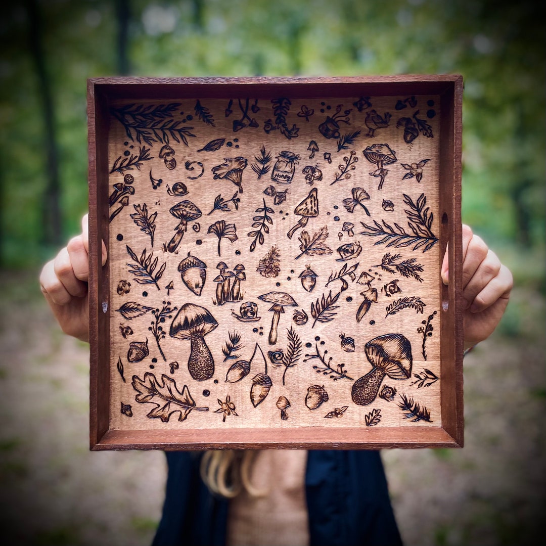 Woodburned Serving Tray With Fall Patterns, Cottagecore Style Tray ...