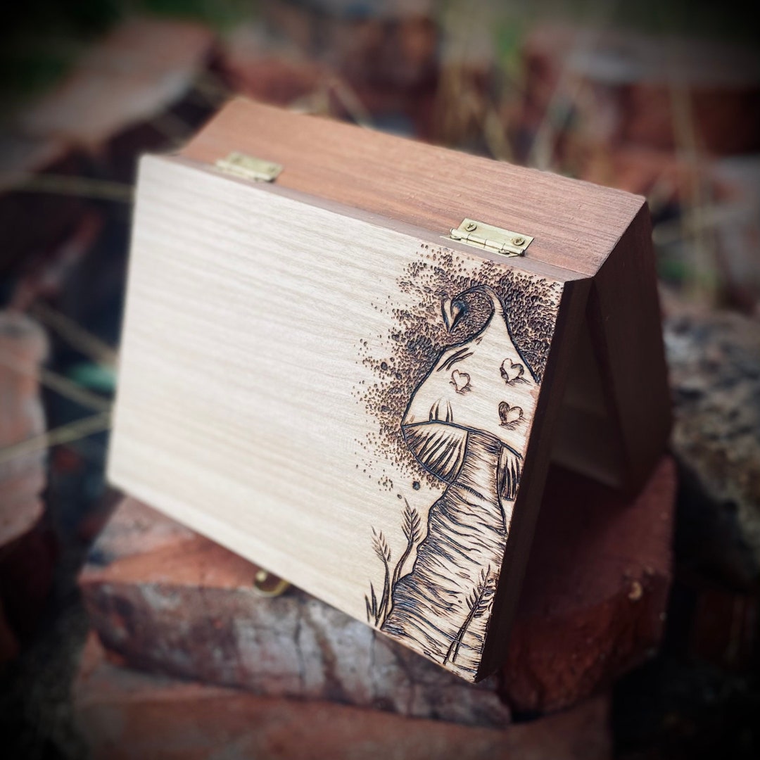 Mushroom and Nature Inspired Box, Wooden Pyro-engraved Box, Pirography ...