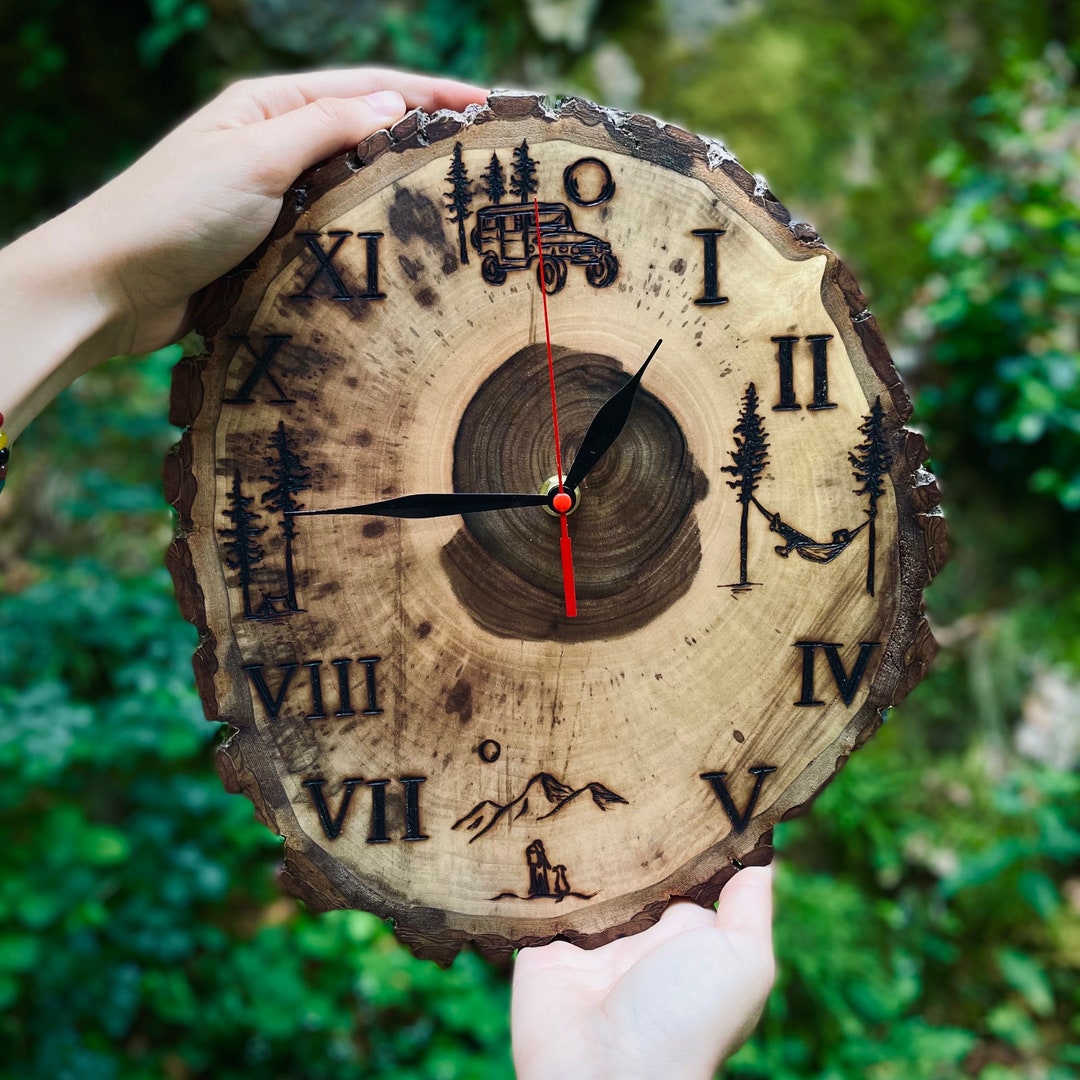 Wooden Clock Wood Burned Personalized Travel Hippie Boho Custom Clock ...