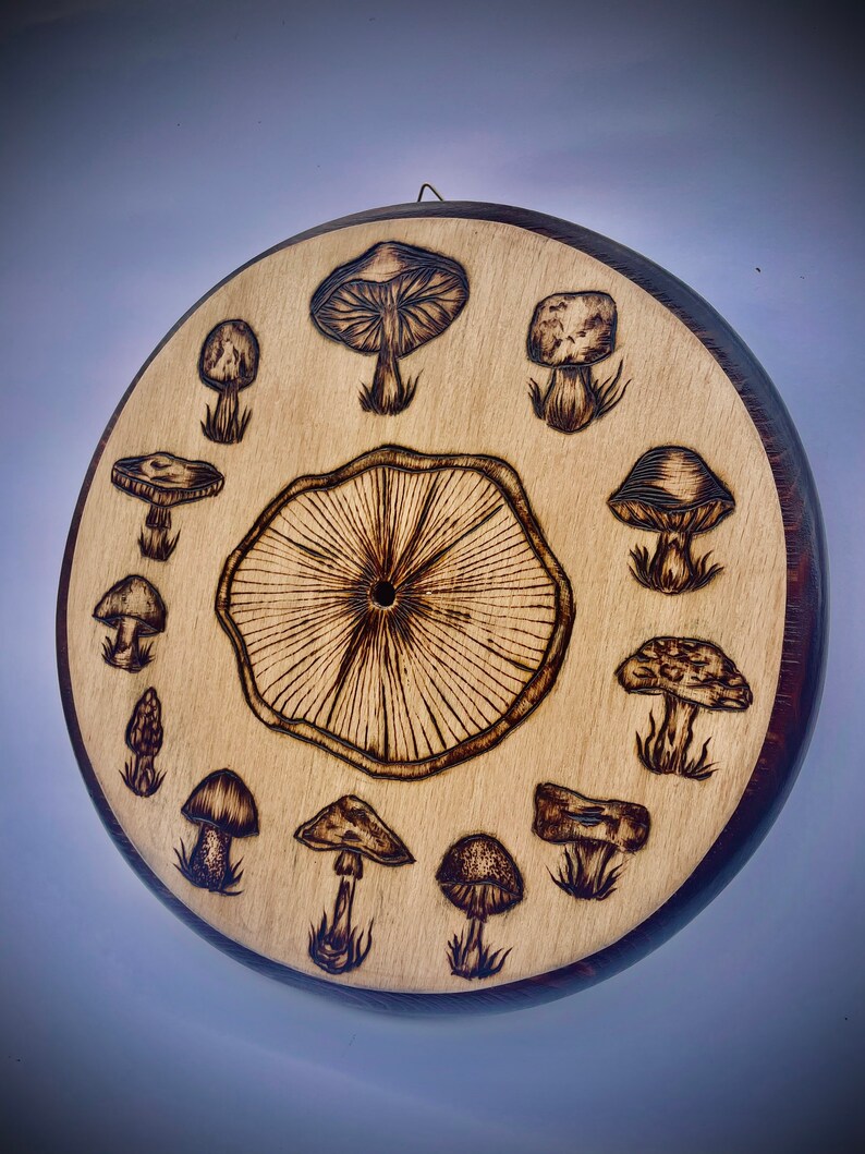 Mushroom Clock, Wood Burned Clock, Wall Clock, Wood Clock, Clock Wall ...