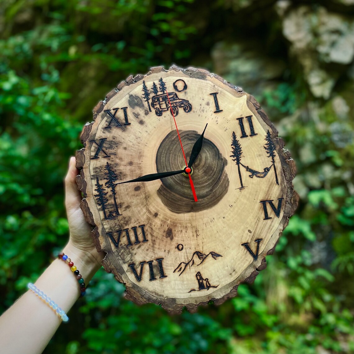 Wooden Clock Wood Burned Personalized Travel Hippie Boho Custom Clock ...