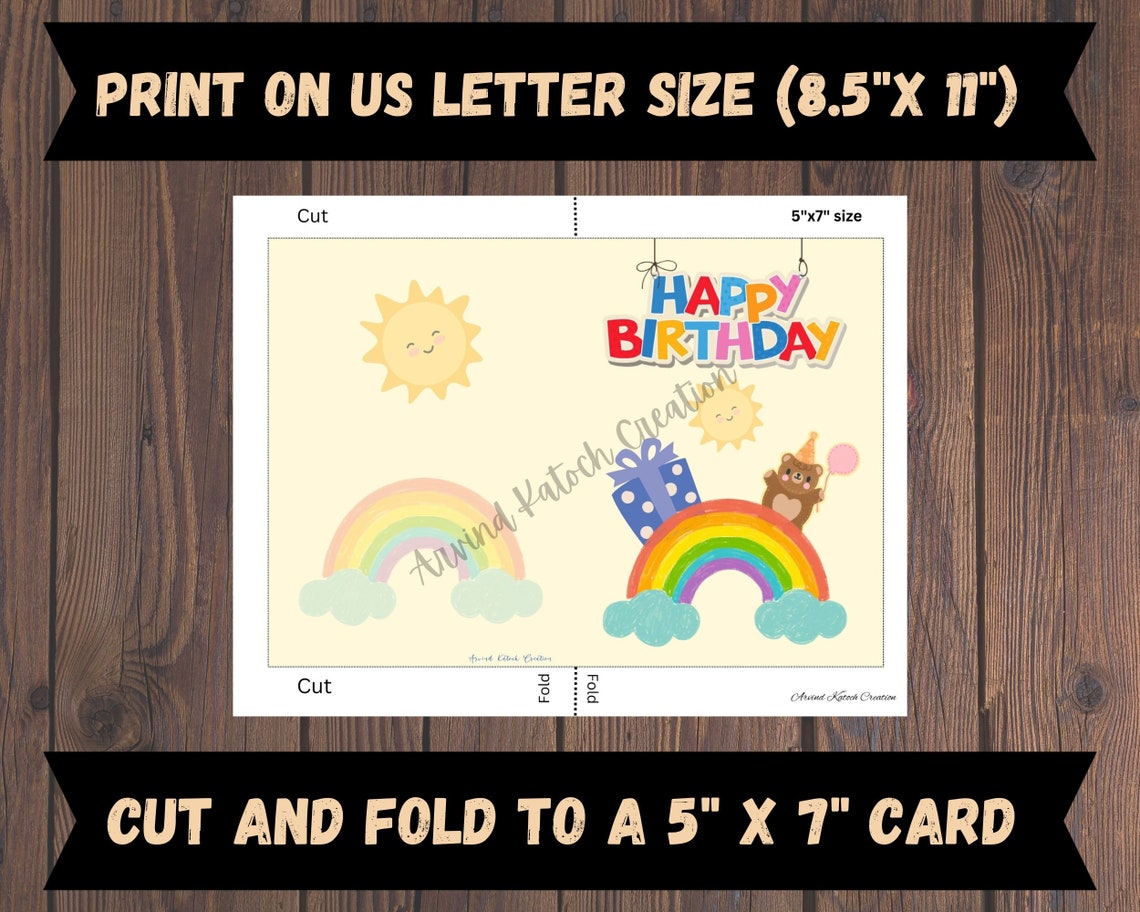 Printable Rainbow Happy Birthday Card for Children I Birthday Greeting ...