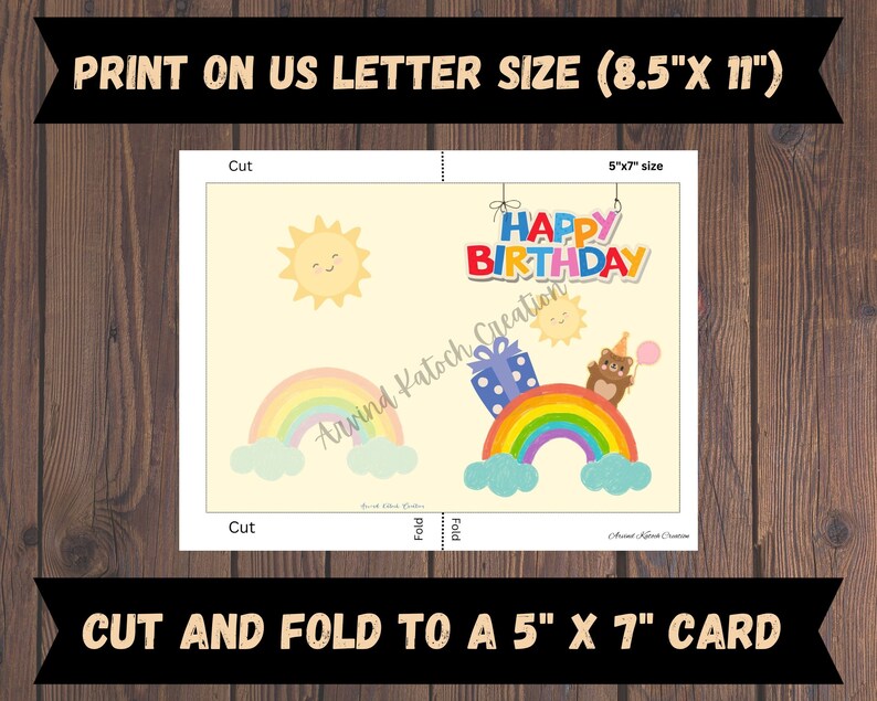 Printable Rainbow Happy Birthday Card for Children I Birthday Greeting ...