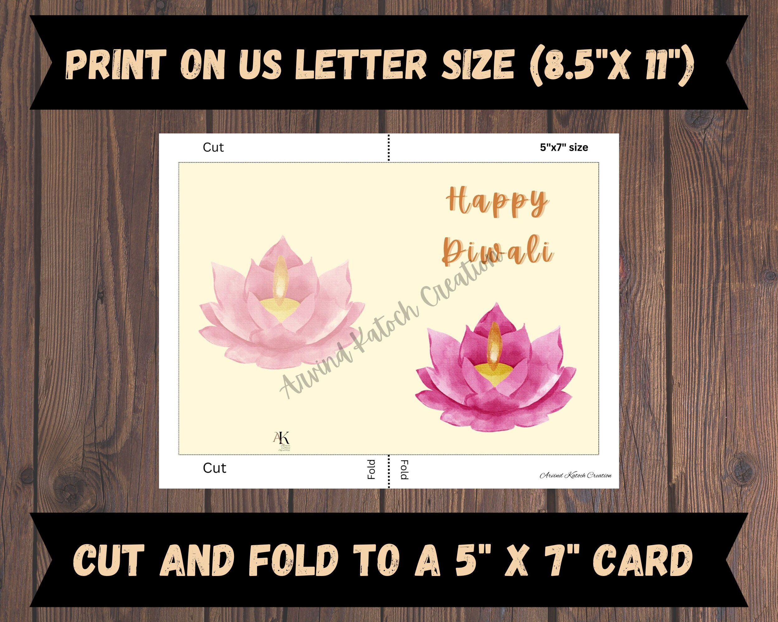 Digital I Printable I Lotus Flower Card With Diya I Diwali - Etsy