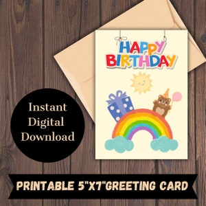 Printable Rainbow Happy Birthday Card for Children I Birthday Greeting ...
