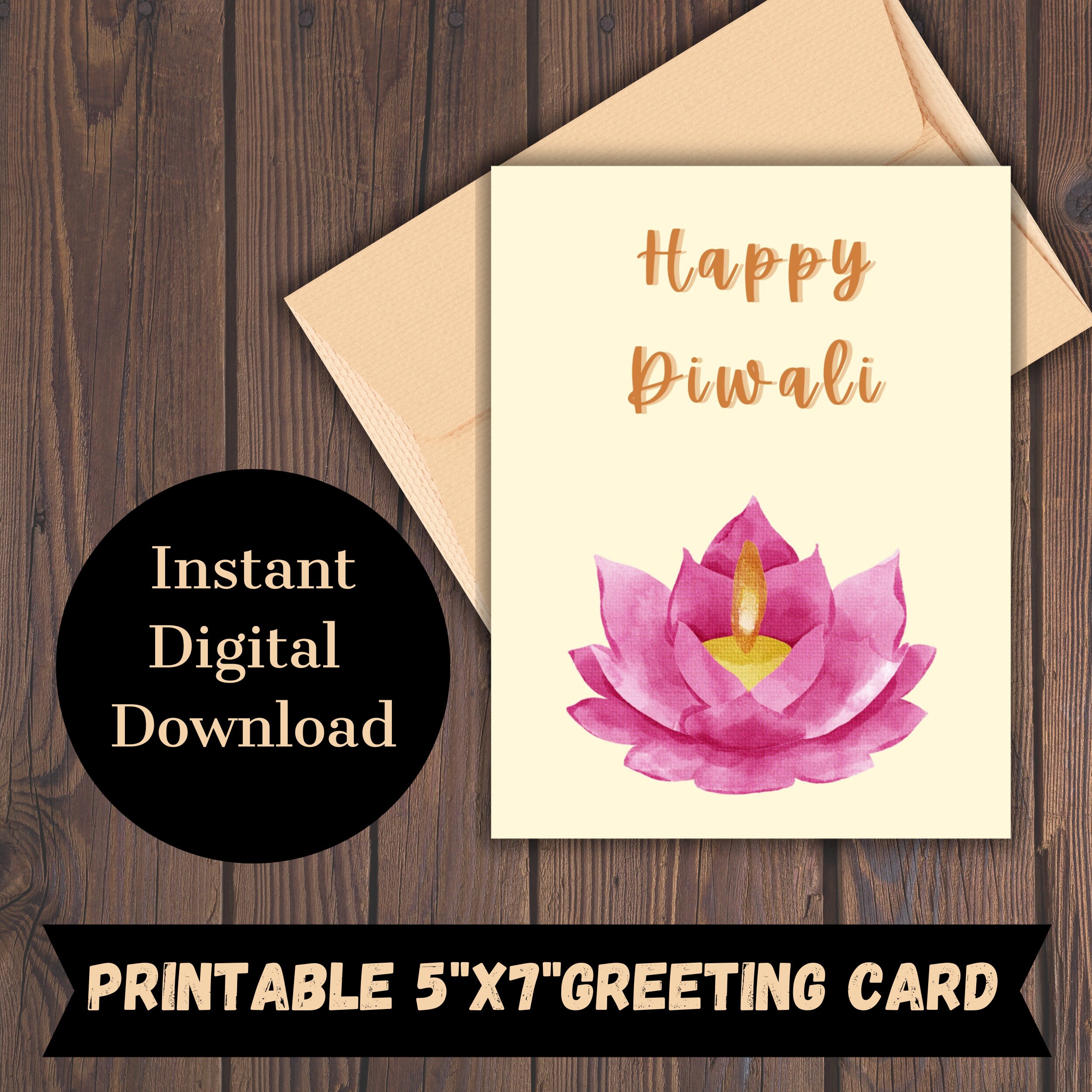 Digital I Printable I Lotus Flower Card With Diya I Diwali - Etsy