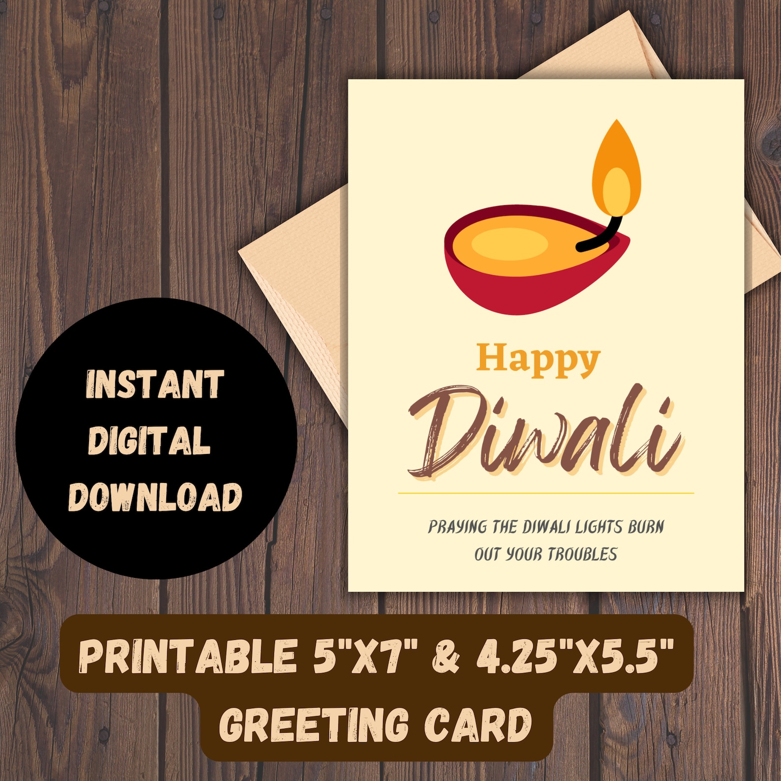 Digital I Printable I Happy Diwali Card With a Diwali Wish and - Etsy