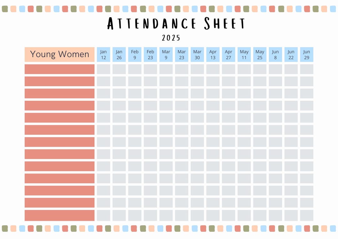 2025 Young Women Attendance Sheet - Etsy
