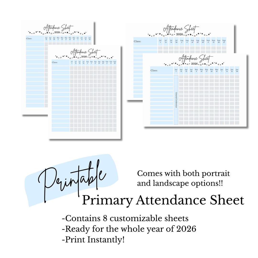 2026 Primary Attendance Tracker - Etsy