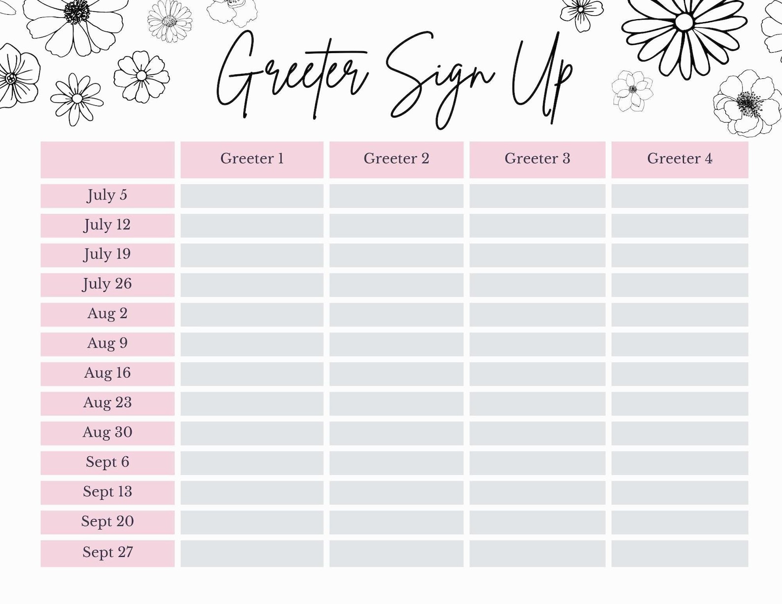 2026 Young Women Greeter Sign up Sheet! (printable and Customizable) - Etsy