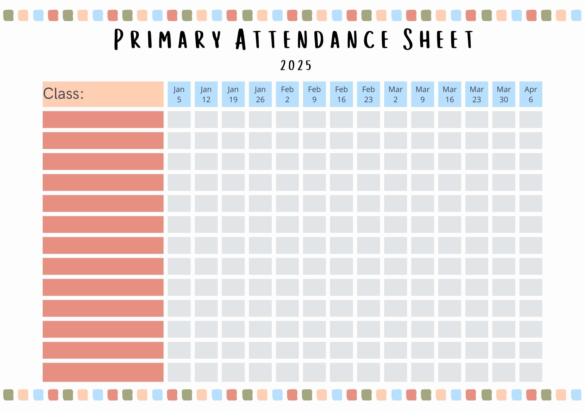 2025 Primary Attendance Sheet - Etsy