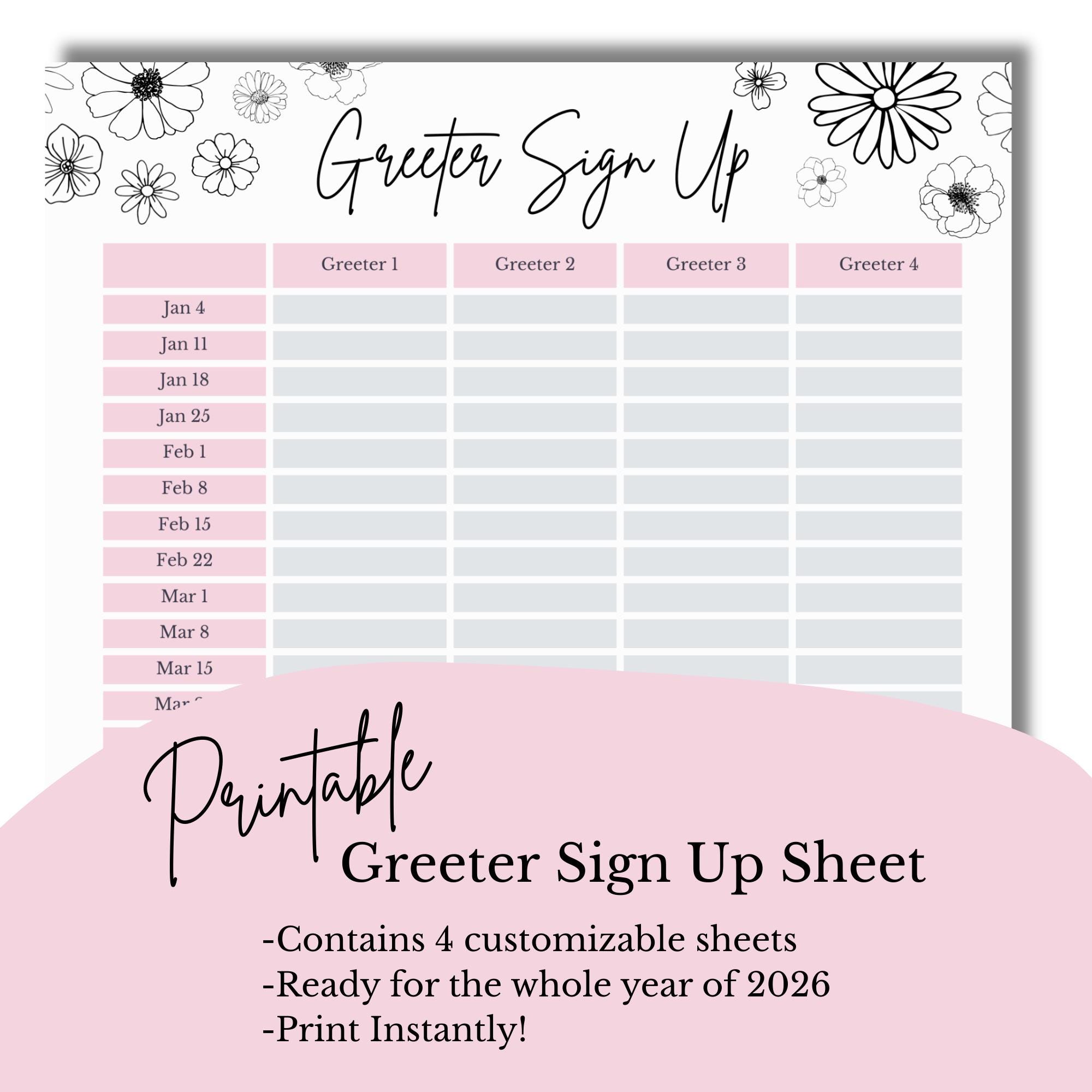 2026 Young Women Greeter Sign up Sheet! (printable and Customizable) - Etsy