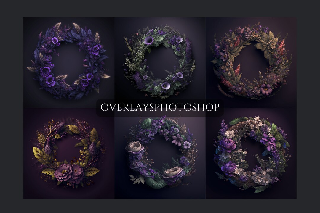 Purple Floral Wreath Digital Backdrops, Maternity Backdrop Overlays ...