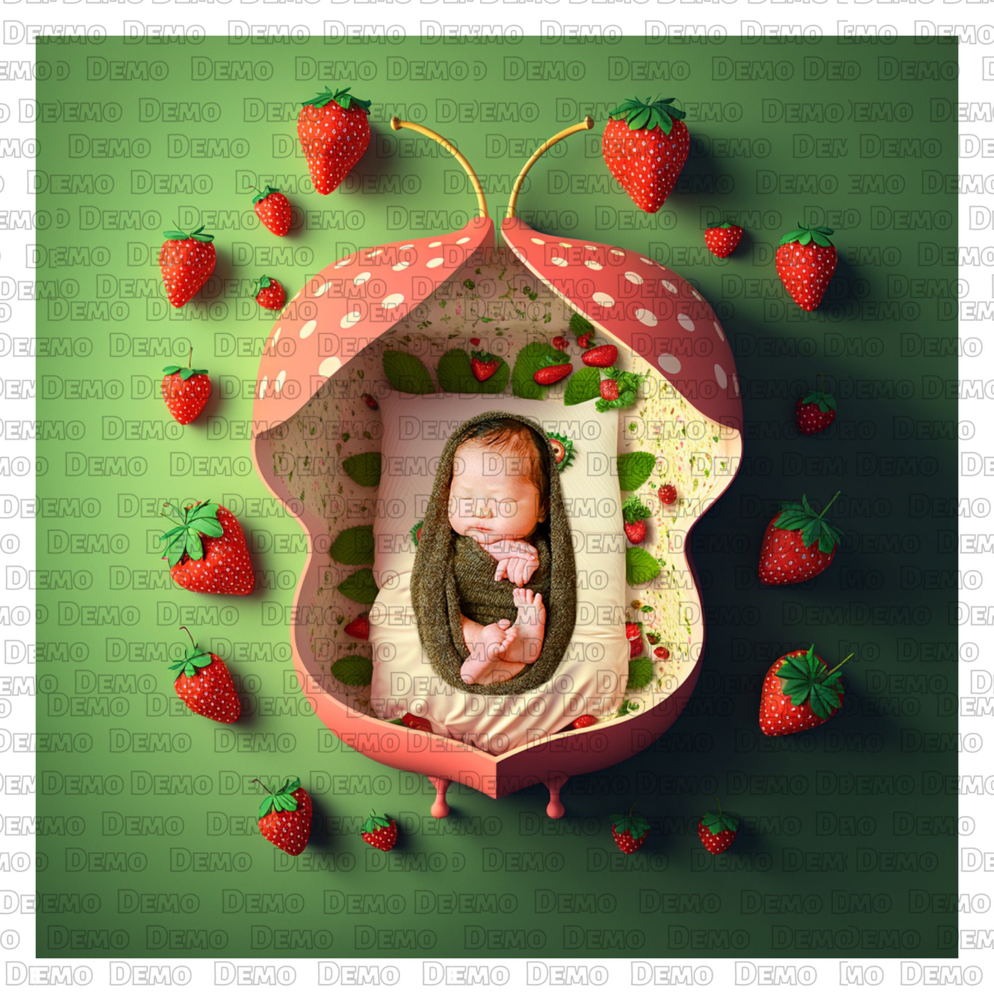 Newborn Digital Background, Strawberry Newborn Digital Backdrop, Pretty ...