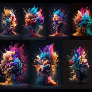 Colorful Explosion Digital Backdrop Overlays, Colorful Dust Backdrops ...