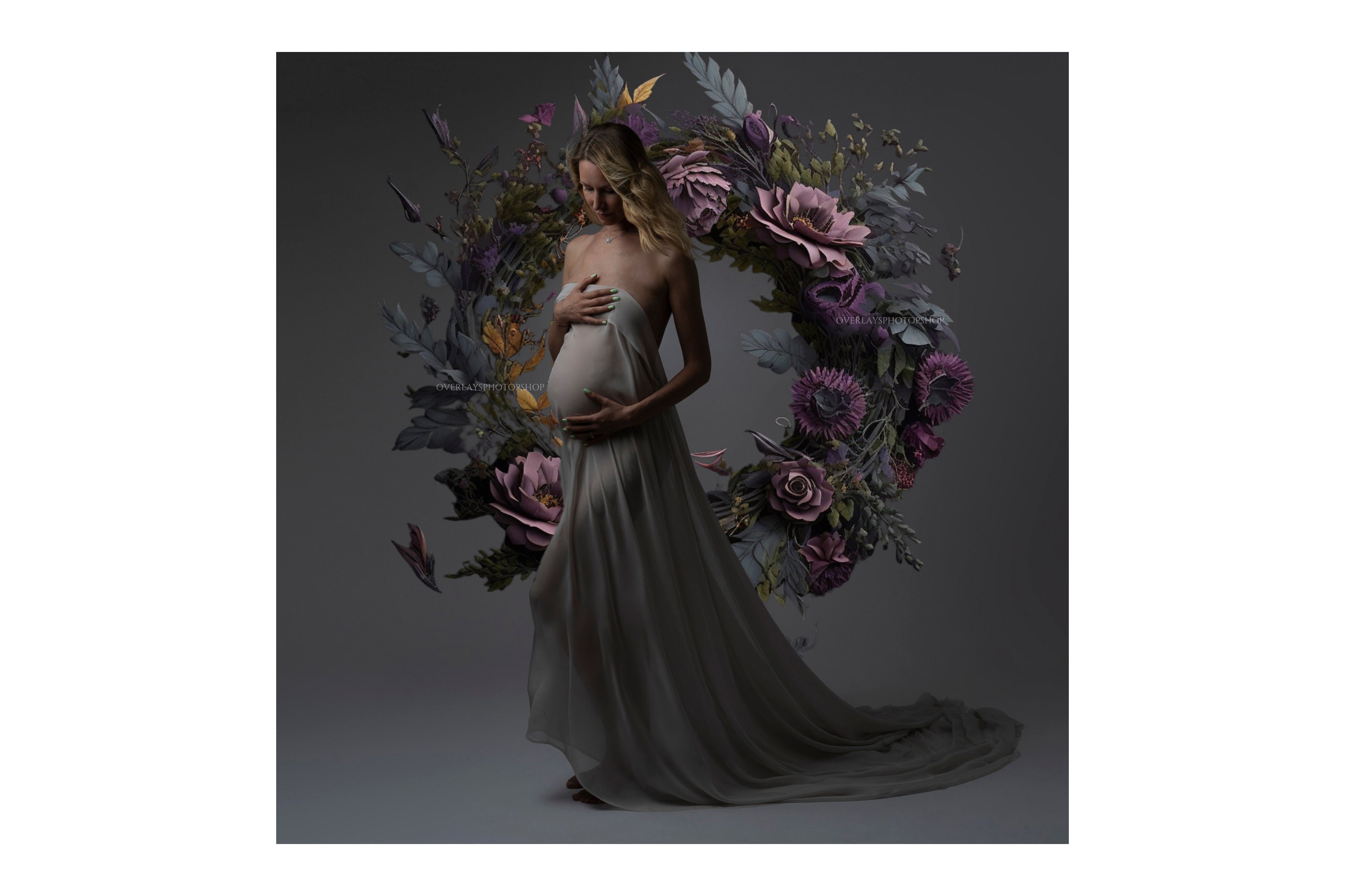 Purple Floral Wreath Digital Backdrops, Maternity Backdrop Overlays ...