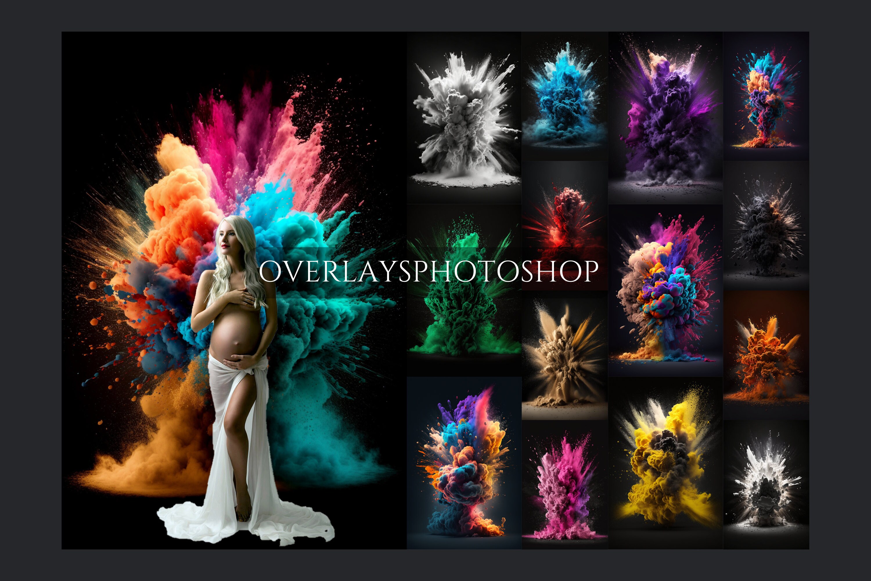 Colorful Explosion Digital Backdrop Overlays, Colorful Dust Backdrops ...