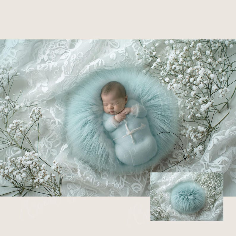 Blue Newborn Background Digital, Pastel Blue Fluffy Newborn Backdrop ...