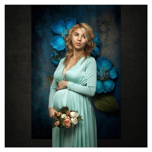 Blue Floral Art Digital Backdrops, Maternity Backdrop Overlays ...