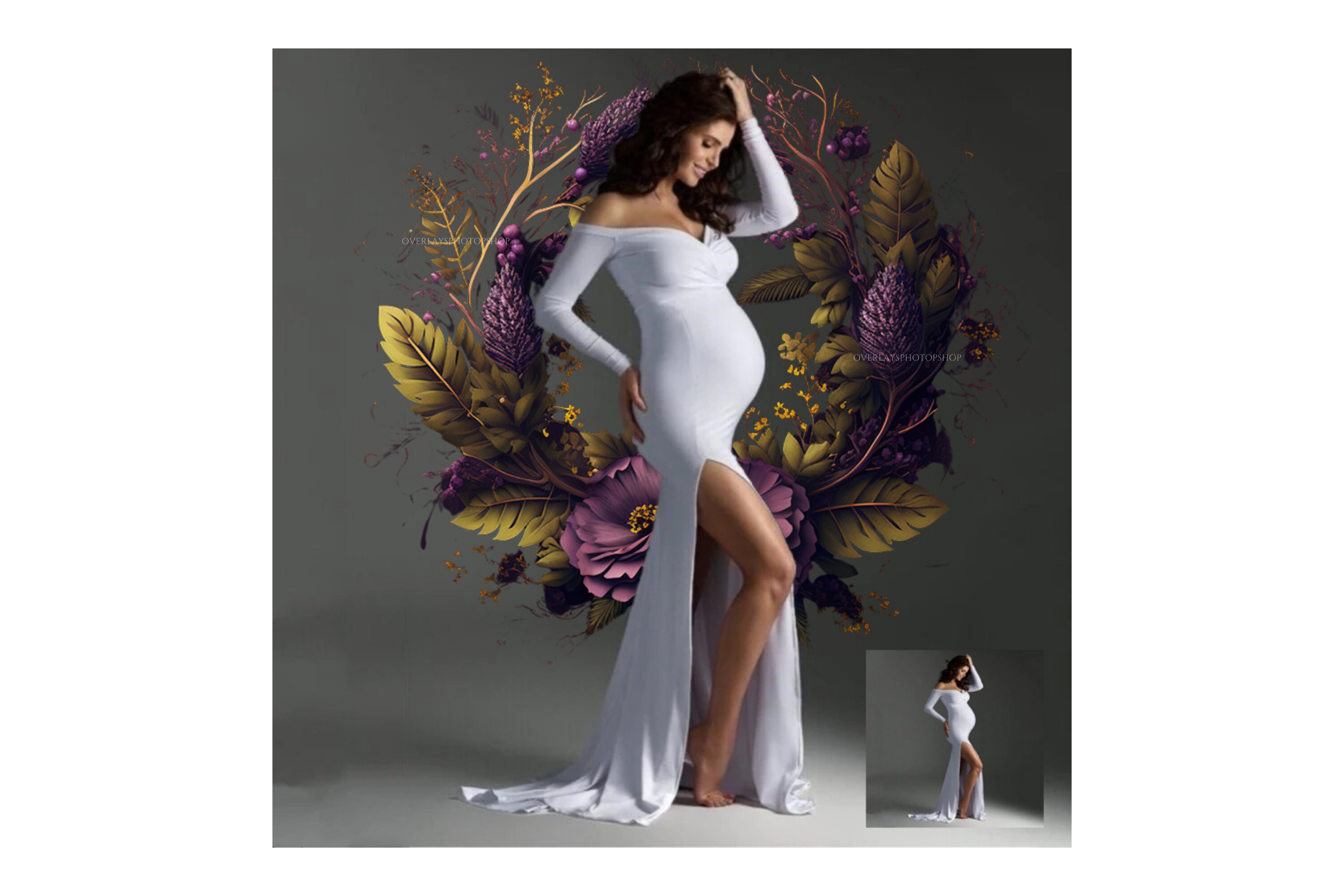 Purple Floral Wreath Digital Backdrops, Maternity Backdrop Overlays ...