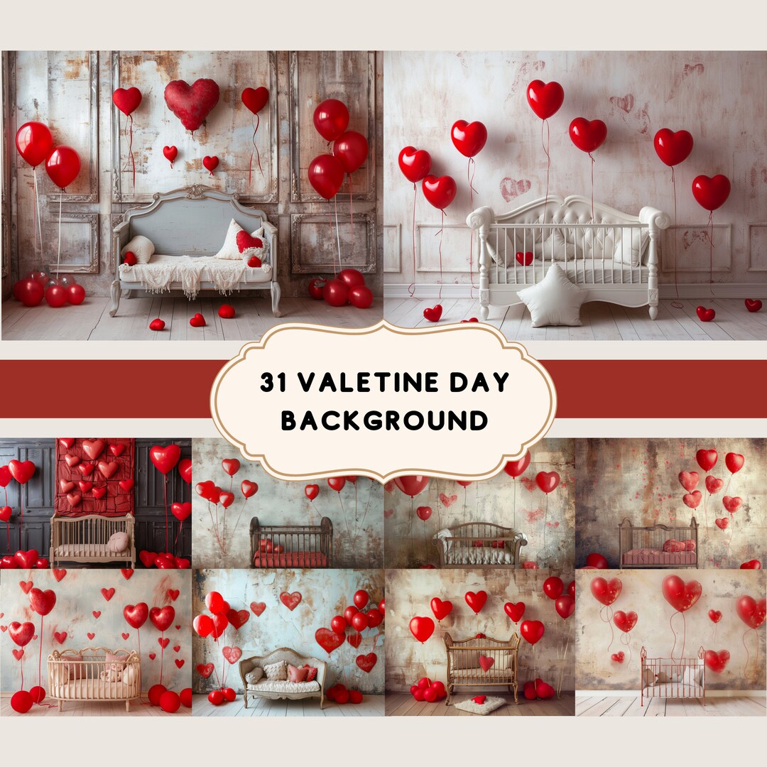Valentine Day Backdrop, Red Valentine Day Background, Kids Heart Balloons Backdrop, Maternity ...