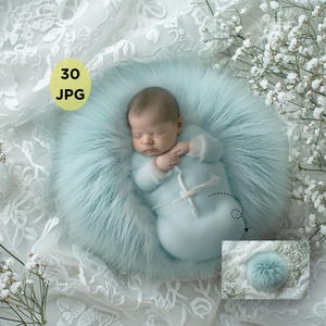 Blue Newborn Background Digital, Pastel Blue Fluffy Newborn Backdrop ...