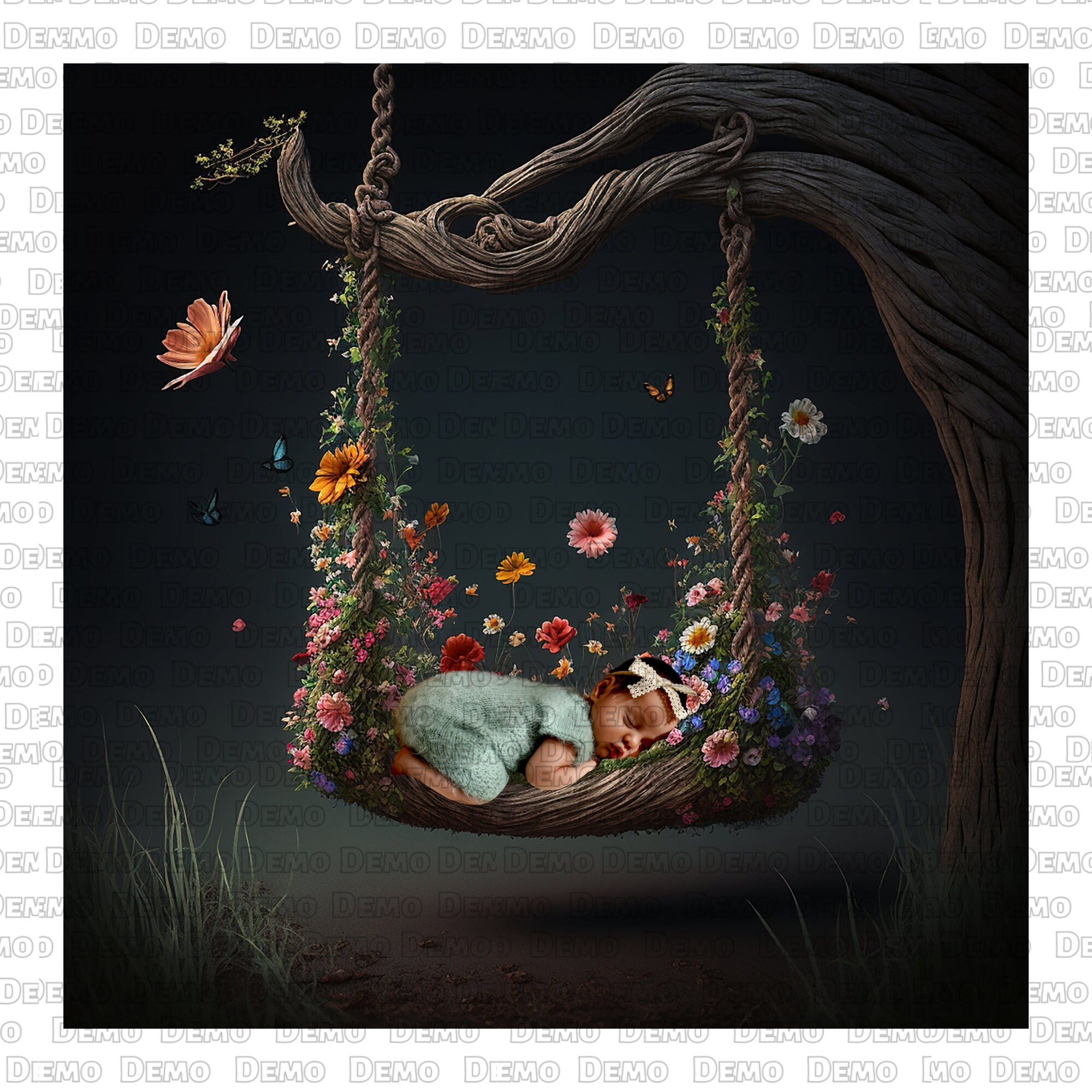 Newborn Digital Swing Background, Strawberry Newborn Digital Backdrop ...