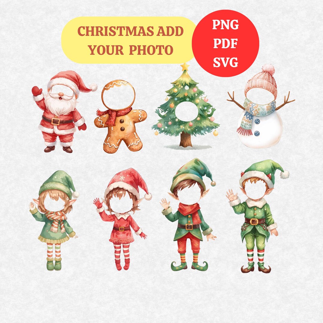 Christmas Photo Clipart Pack, Santa, Elf & Holiday Character Frames ...
