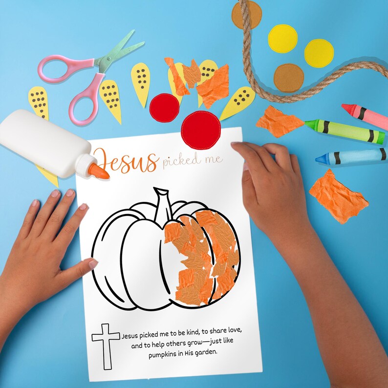 Pumpkin Torn Paper Craft Printable, Fall Bible Lesson Art for Kids ...