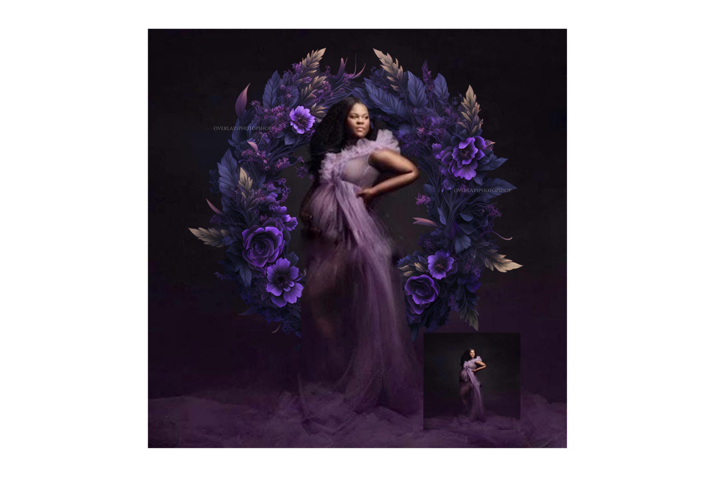Purple Floral Wreath Digital Backdrops, Maternity Backdrop Overlays ...