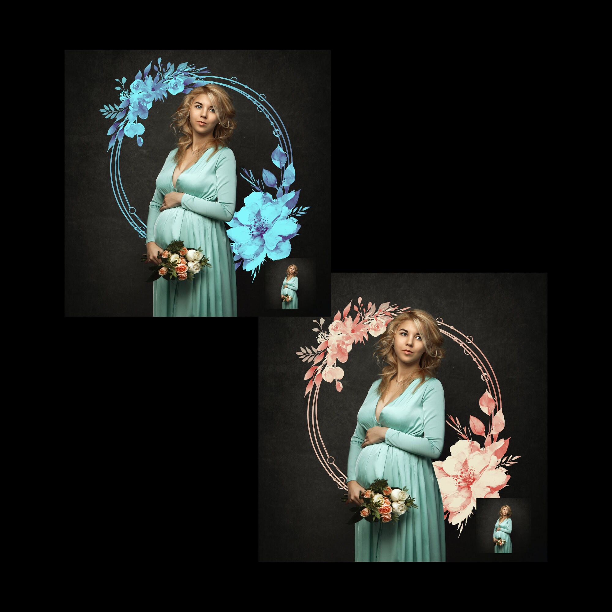 Floral Ring Backdrop Overlays, Maternity Overlays for Photoshop, Ring ...