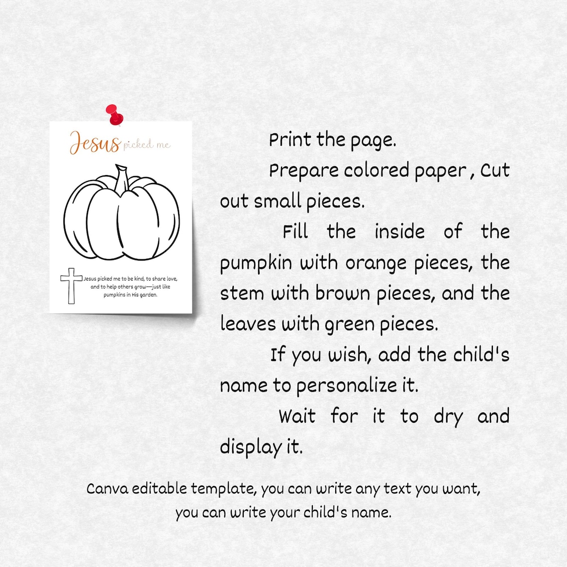 Pumpkin Torn Paper Craft Printable, Fall Bible Lesson Art for Kids ...