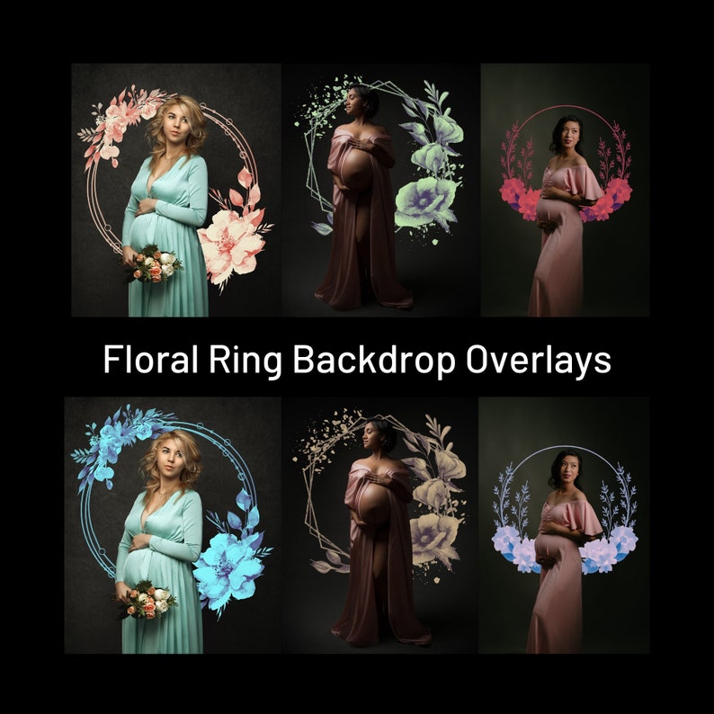 Floral Ring Backdrop Overlays, Maternity Overlays for Photoshop, Ring Overlays, Portrait Photo ...